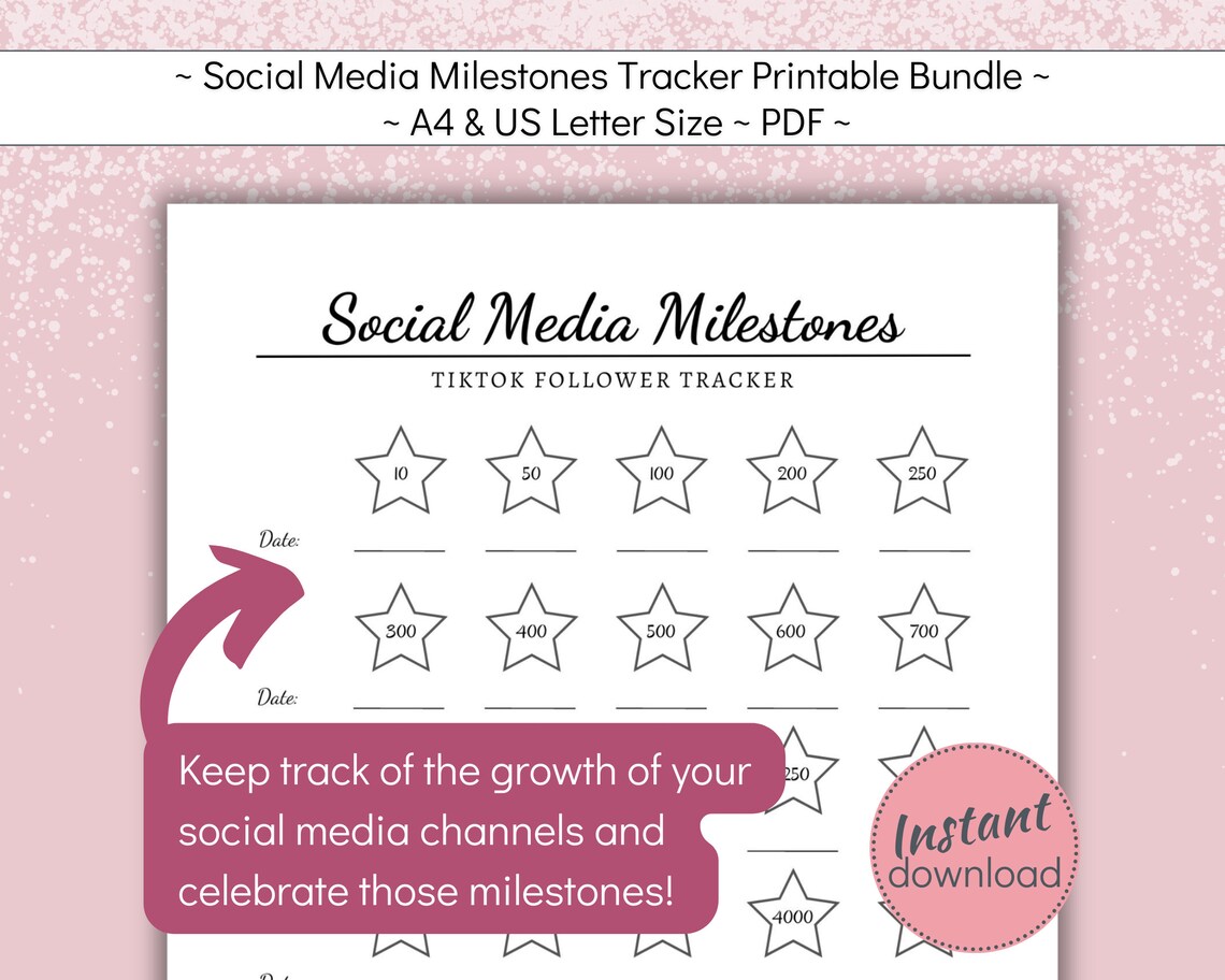 Social Media Milestones Tracker Printable, Youtube, Tiktok, Instagram ...