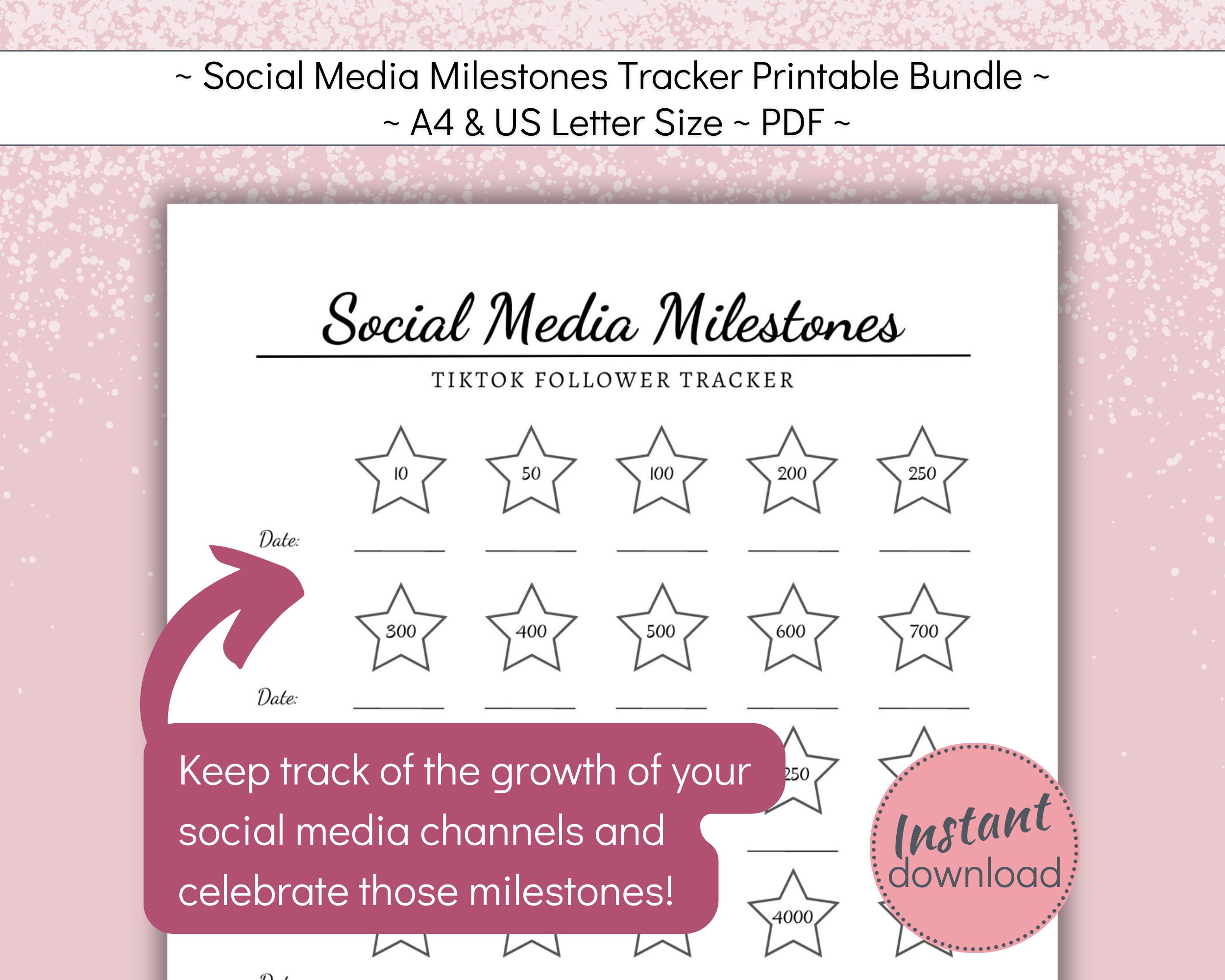 Social Media Milestones Tracker Printable, Youtube, Tiktok, Instagram ...