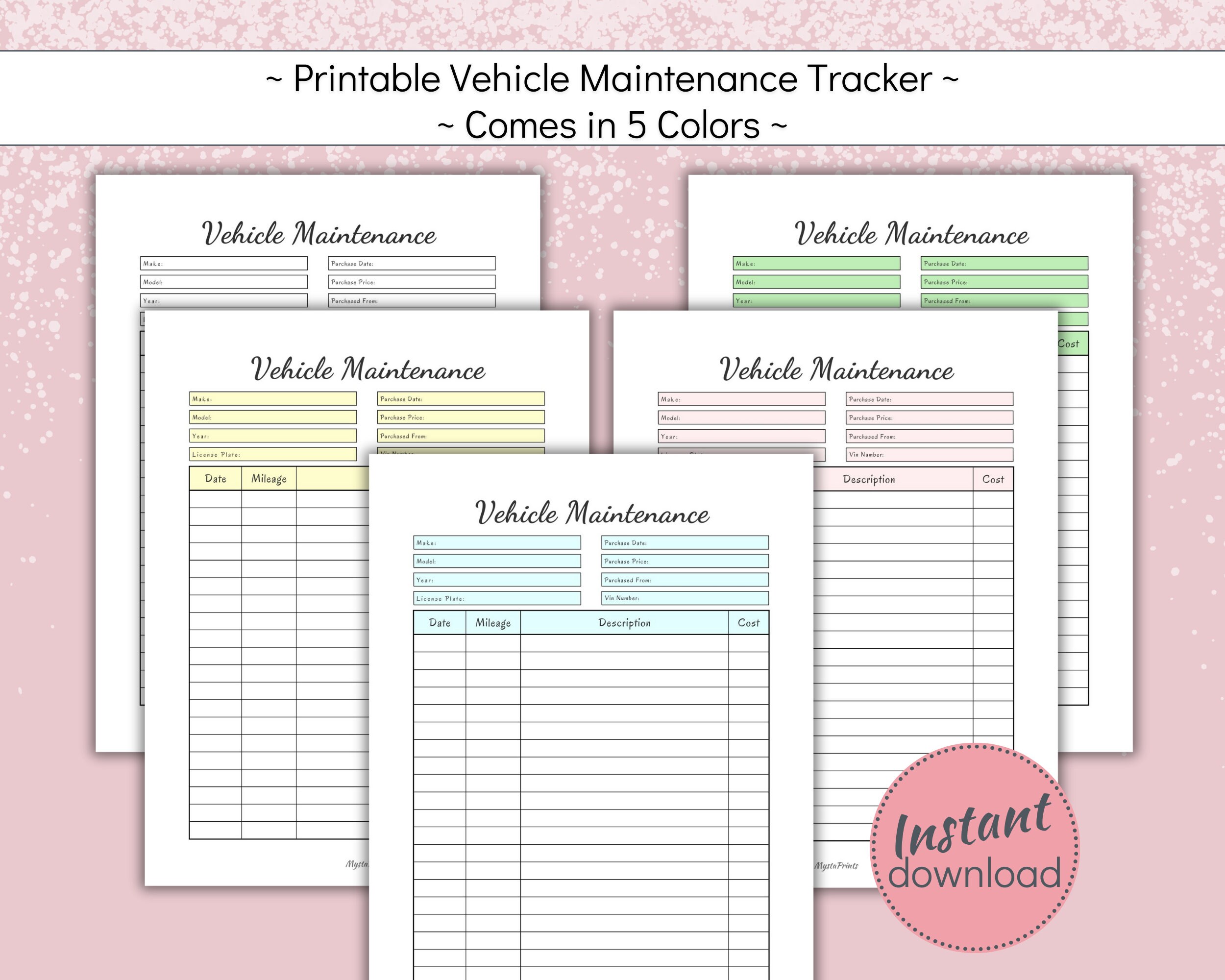 Printable Car Repairs Logbook, Vehicle Maintenance Log Book, Vehicle ...