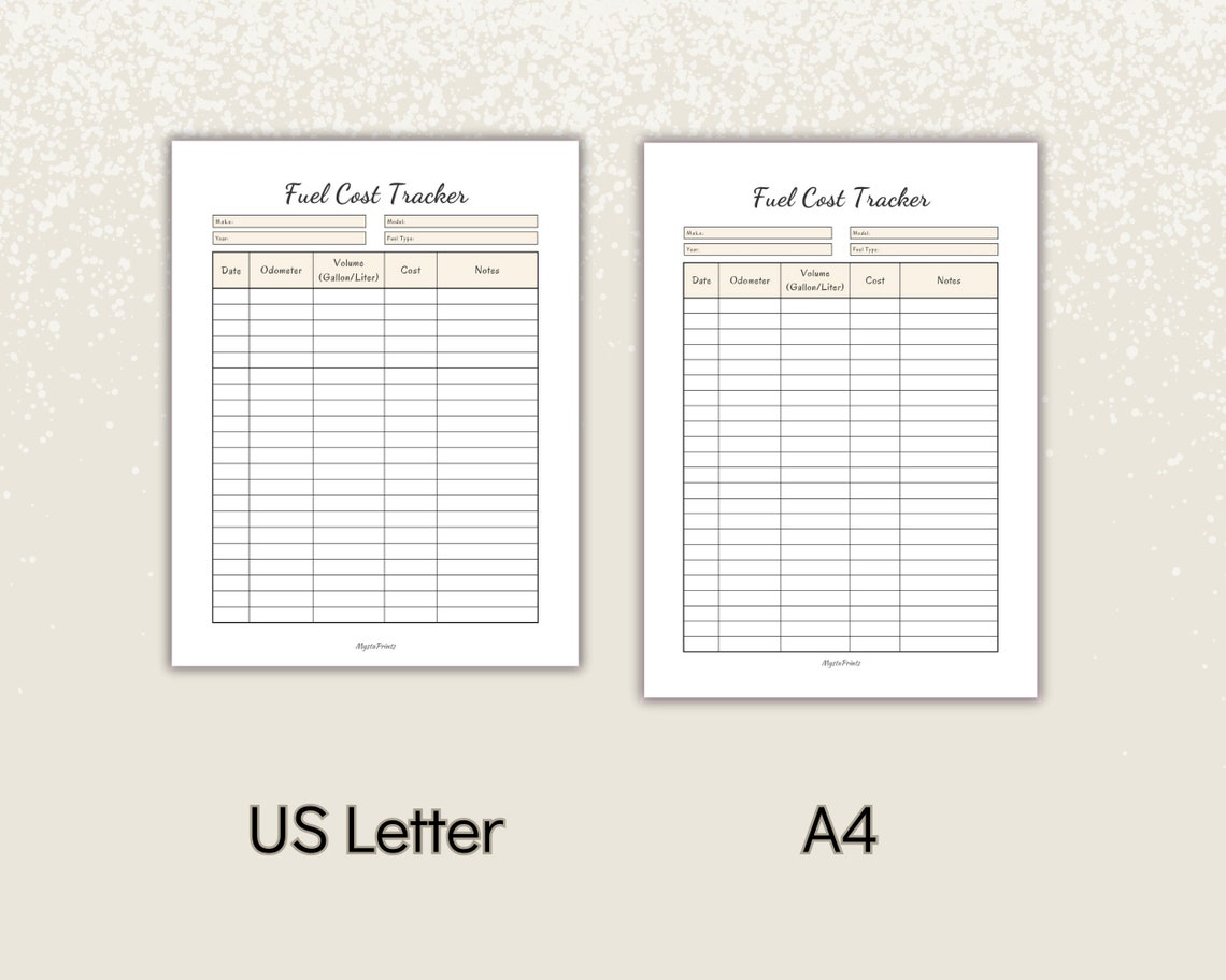Printable Fuel Cost Tracker, Driving Expense Logbook, Gas Price Log ...