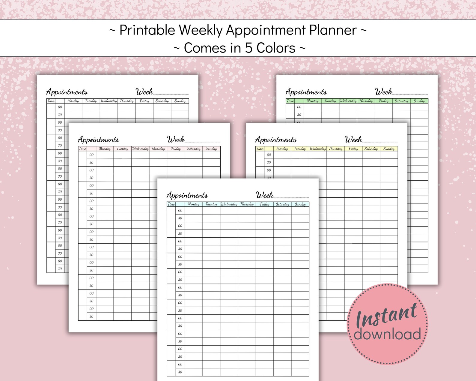 Printable Appointment Book With 30 Minute Time Slots, Weekly Client ...