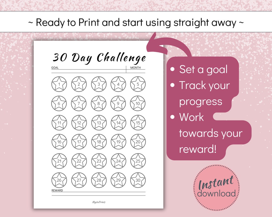 30 Day Challenge Progress Tracker Printable Habit Forming - Etsy