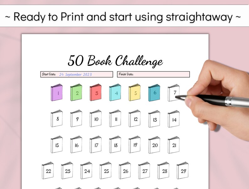 50 Book Challenge Tracker Printable, Booklover Reading Goals, Book ...