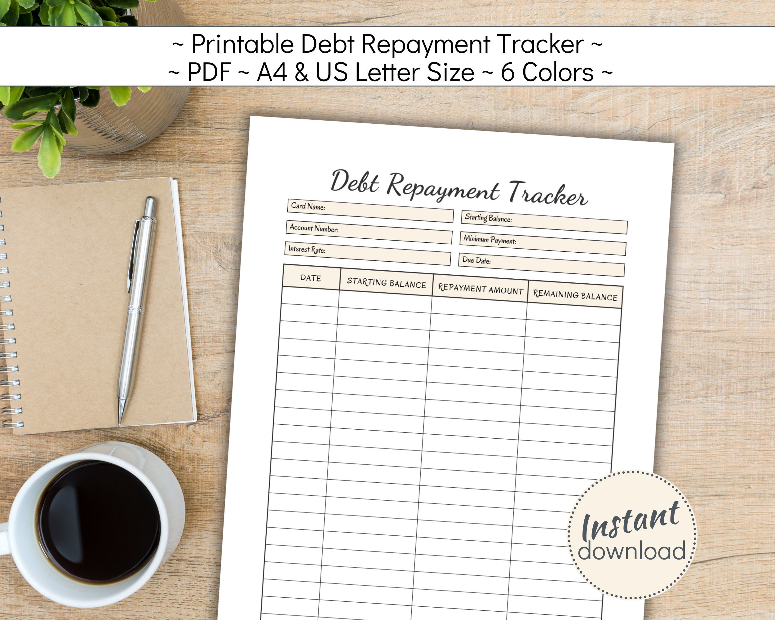 Debt Repayment Tracker Printable: Loan Payoff Planner (A4, US Letter ...