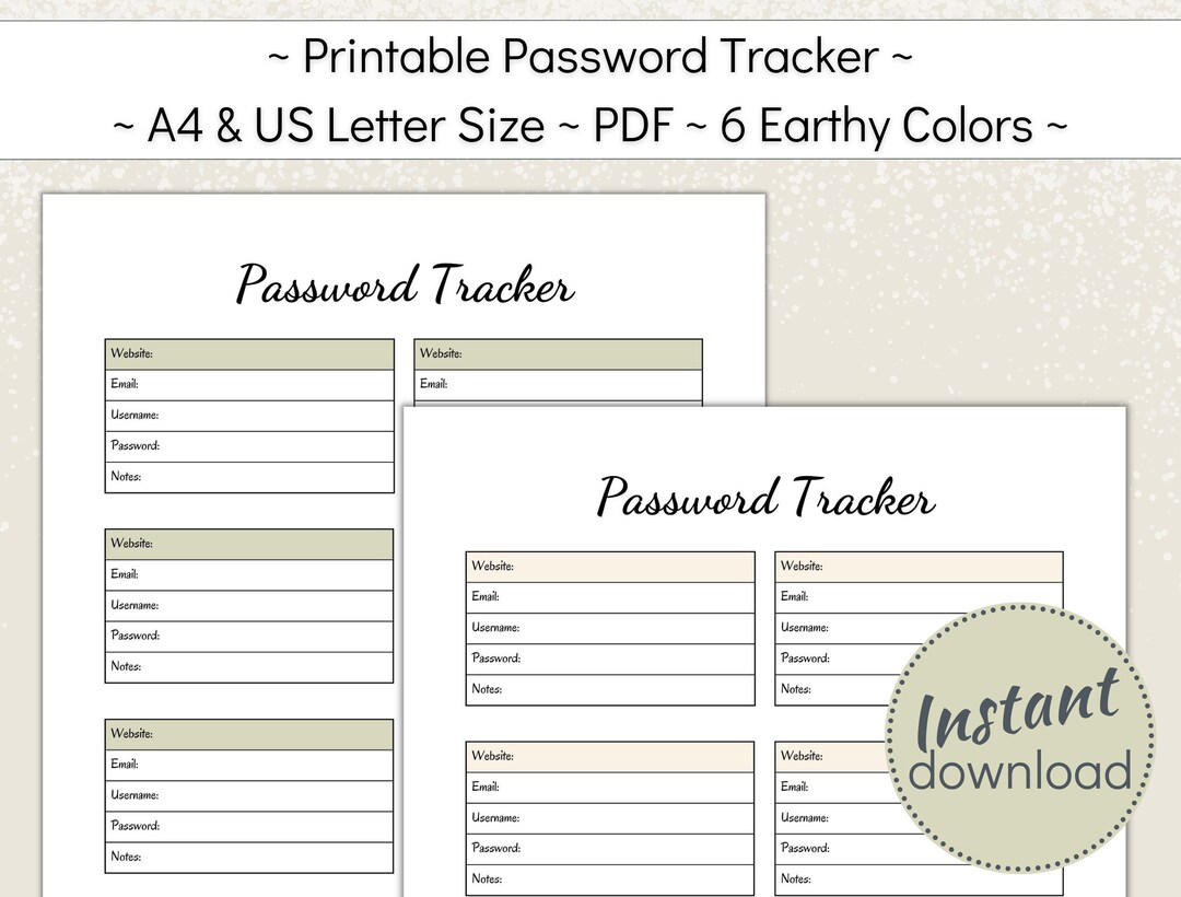 Password Tracker Printable, Website Login Details List, Online Account ...
