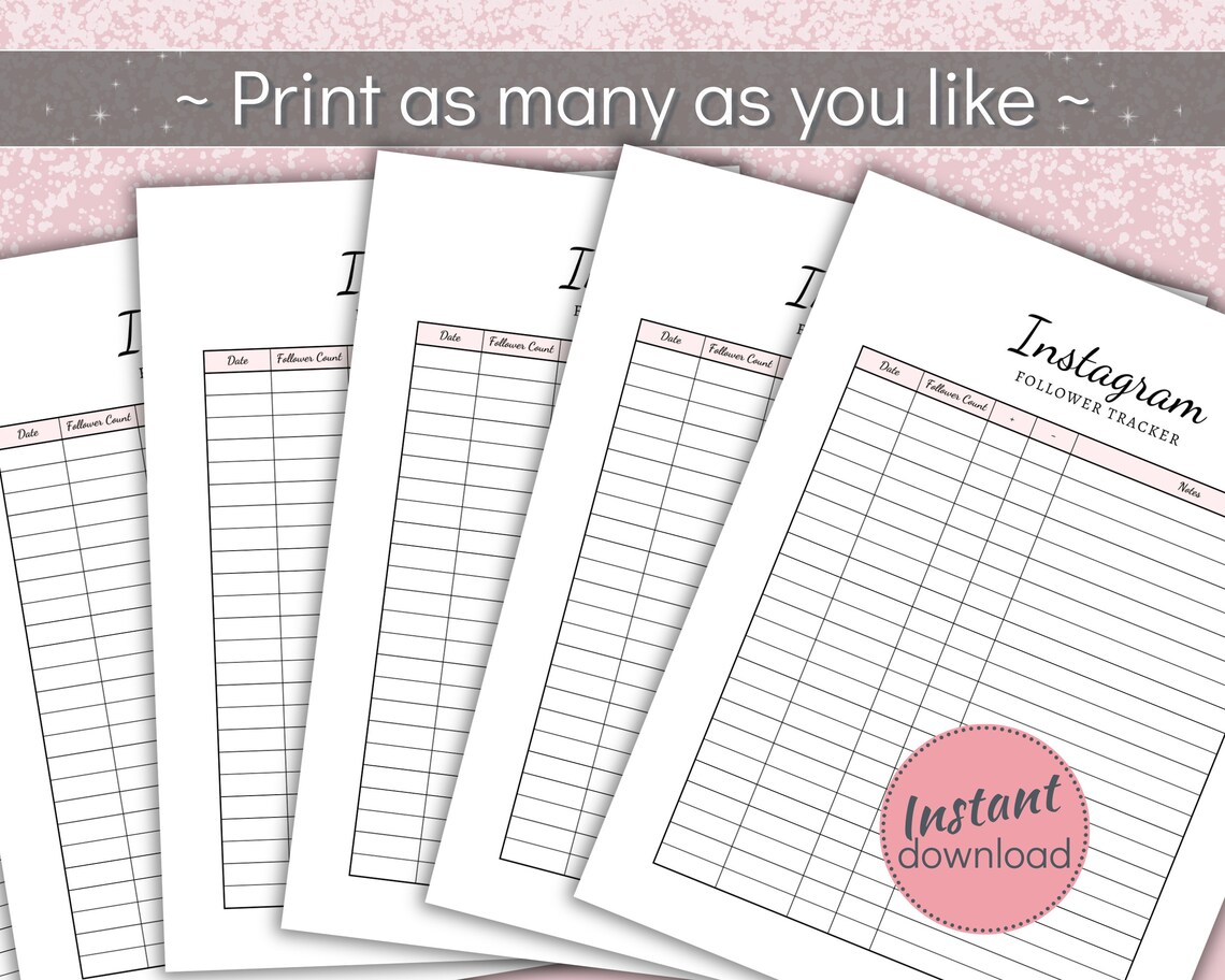 Instagram Follower Tracker Printable, Social Media Subscriber Growth ...
