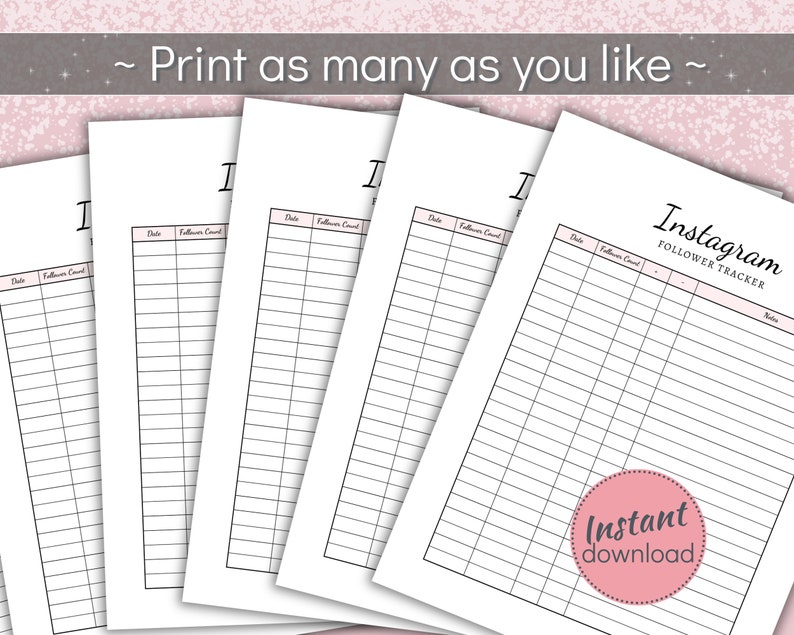 Instagram Follower Tracker Printable, Social Media Subscriber Growth ...