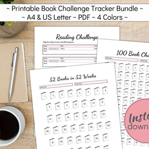 Book Challenge Tracker Printable Bundle, Booklover Reading Log, 10 - 25 ...