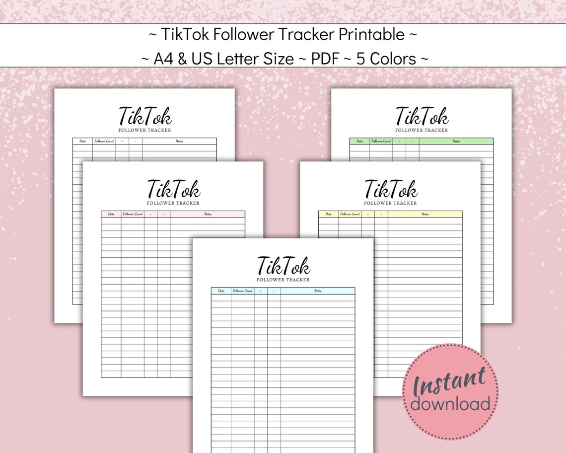 Tiktok Follower Tracker Printable: Social Media Growth Log (A4, US ...