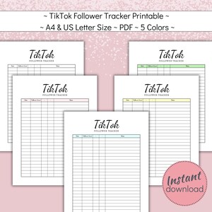 Tiktok Follower Tracker Printable: Social Media Growth Log (A4, US ...