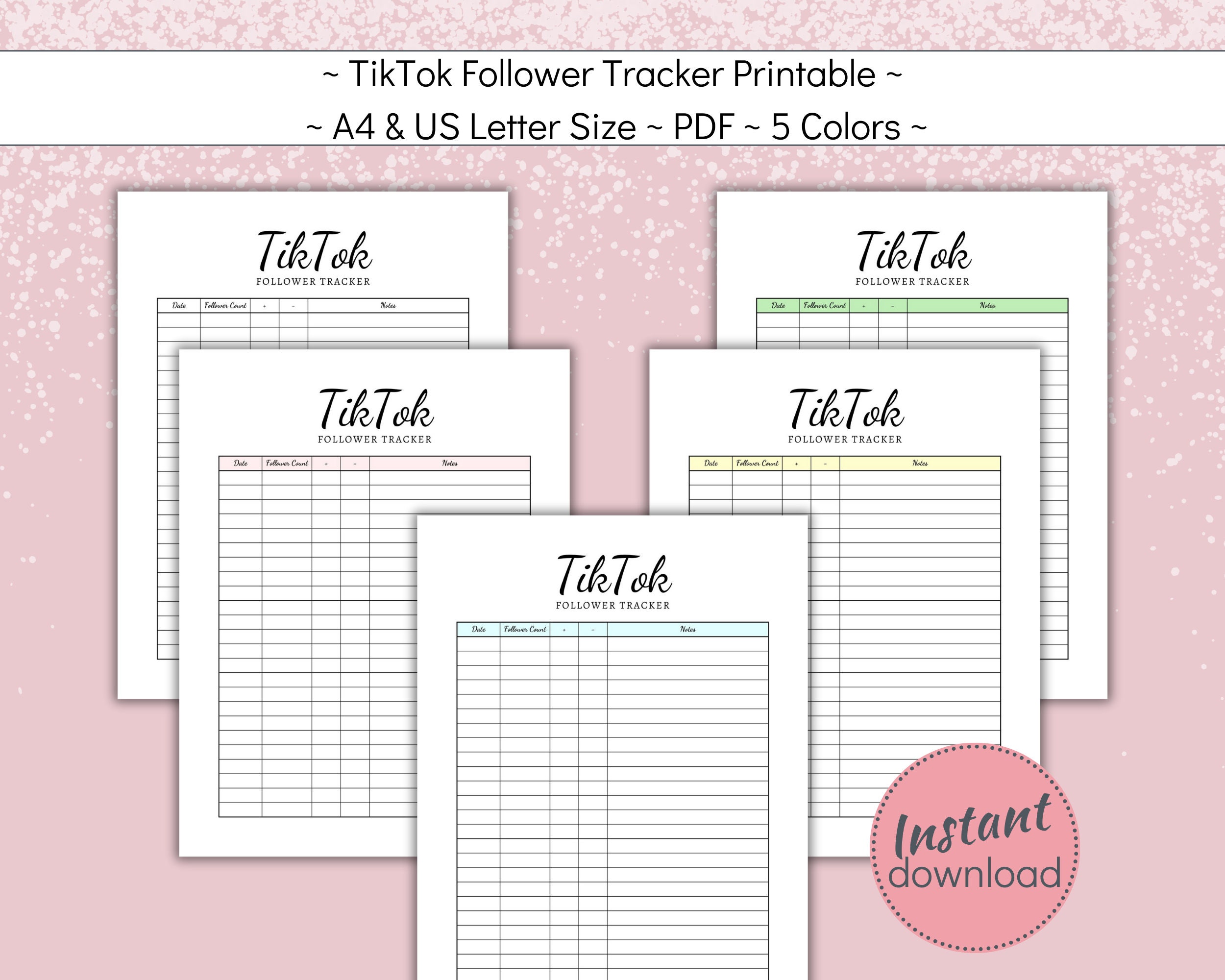 Tiktok Follower Tracker Printable: Social Media Growth Log (A4, US ...