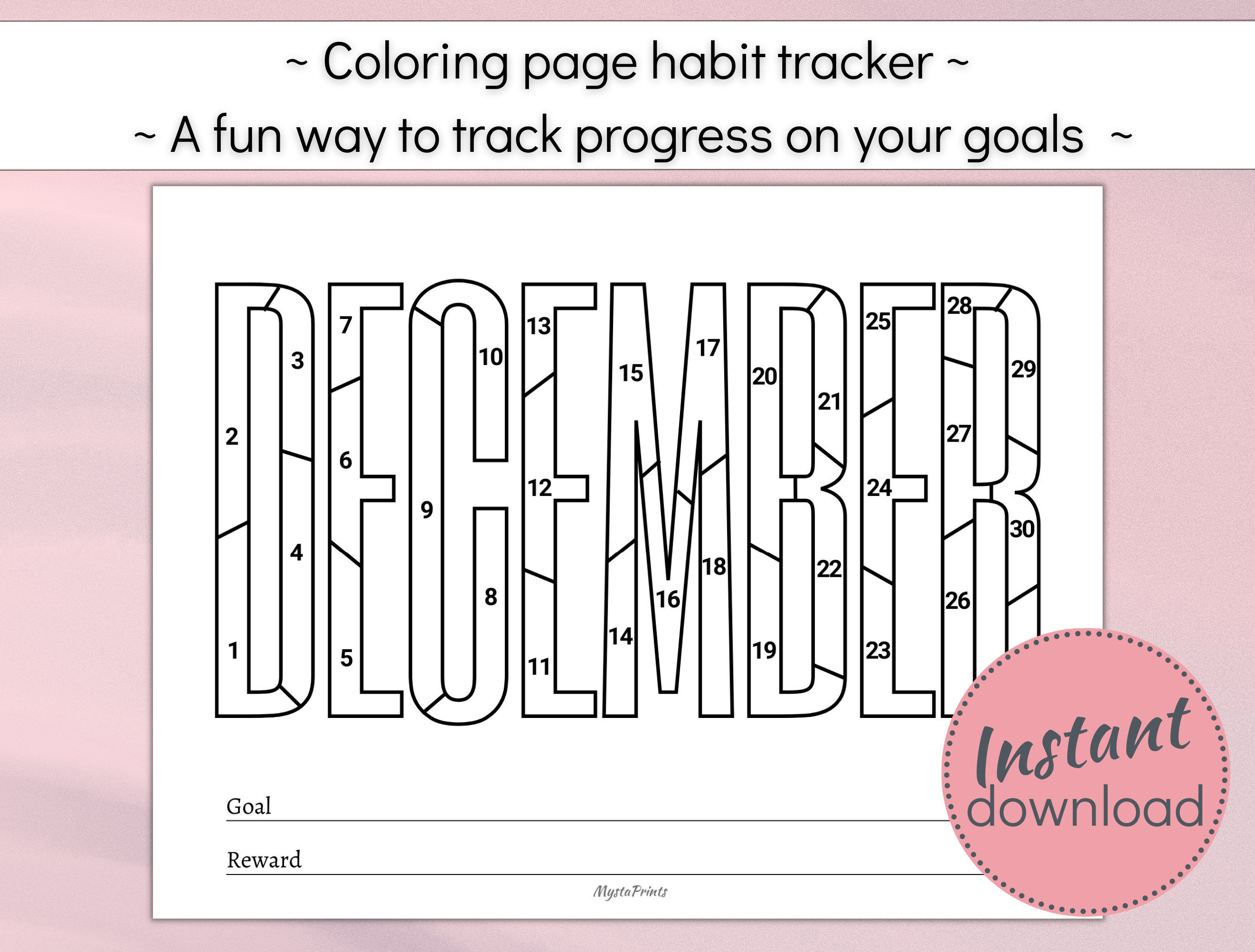 Printable December Challenge Tracker, 30 Day Goal Setting Coloring Page ...
