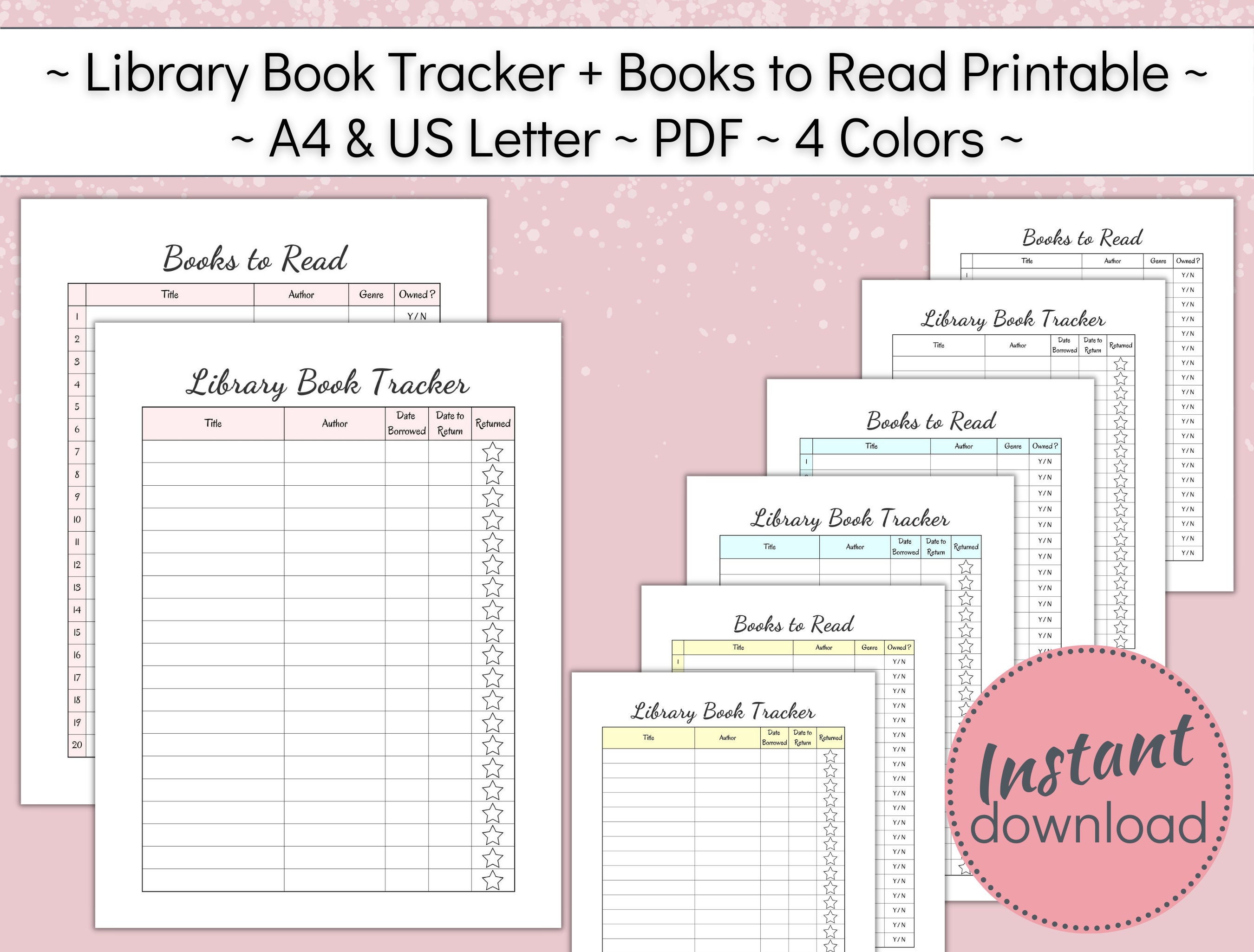Library Book Tracker Printable, Book Borrow Lending Log, Return Due ...