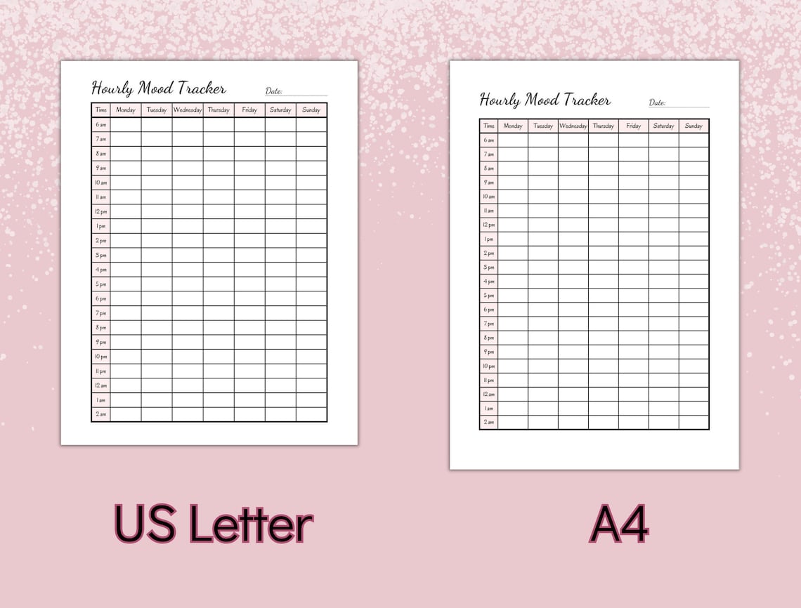 Simple Hourly Mood Tracker Printable, Weekly Emotions Record, Wellness ...