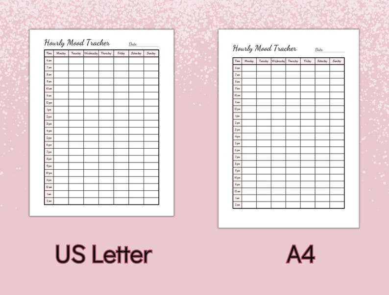 Simple Hourly Mood Tracker Printable, Weekly Emotions Record, Wellness ...