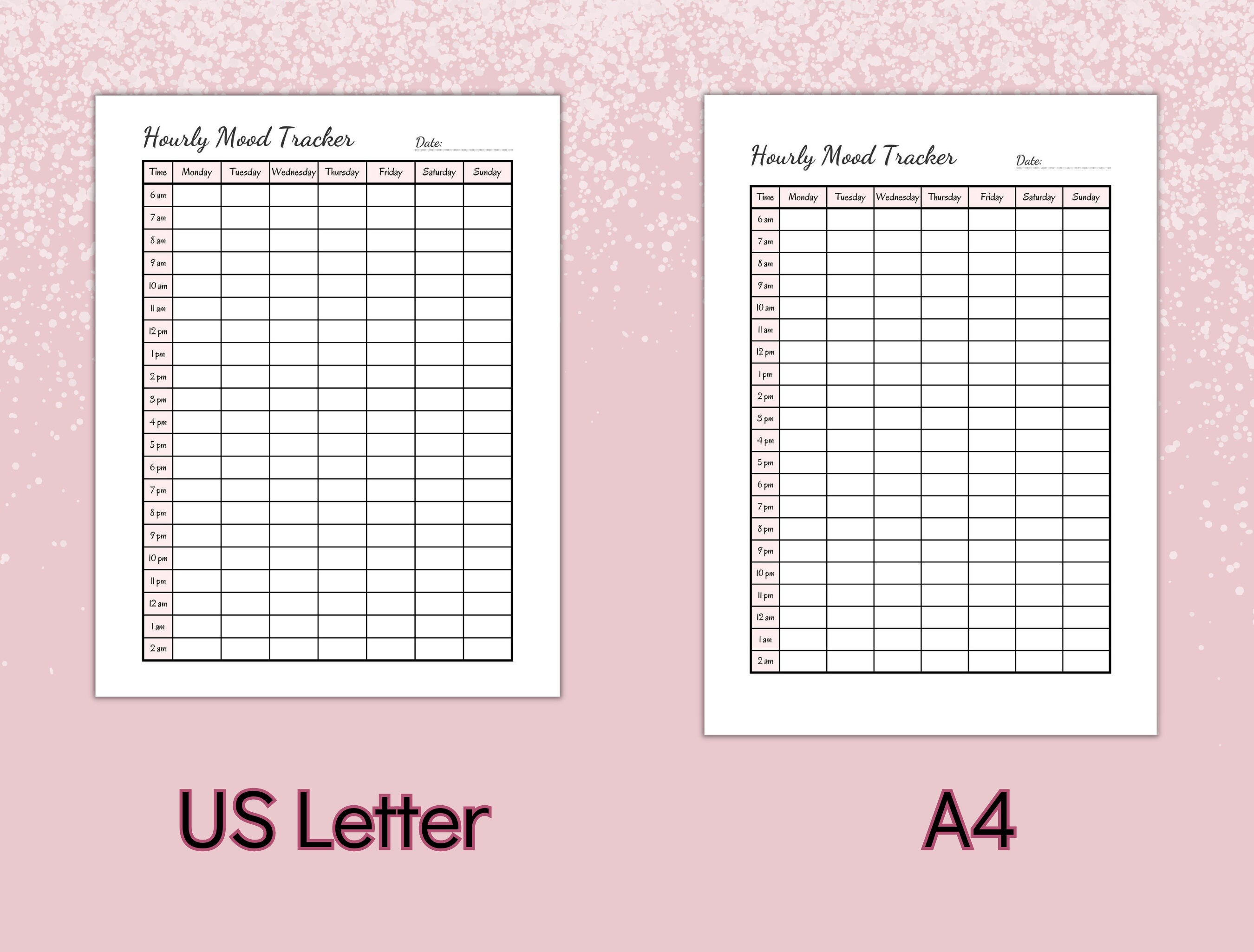 Simple Hourly Mood Tracker Printable, Weekly Emotions Record, Wellness ...