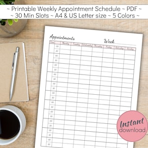 Printable Appointment Book With 30 Minute Time Slots, Weekly Client ...
