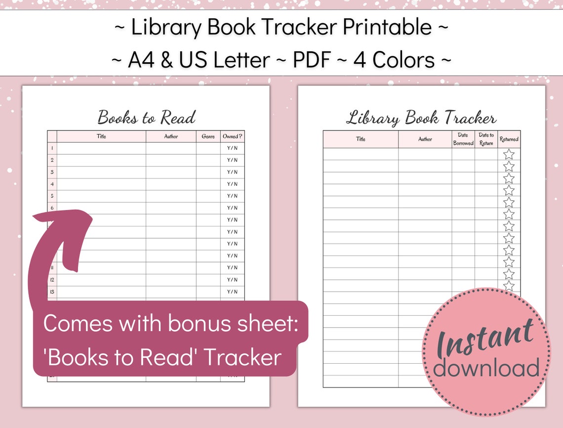 Library Book Tracker Printable, Book Borrow Lending Log, Return Due ...