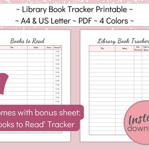 Library Book Tracker Printable, Book Borrow Lending Log, Return Due ...