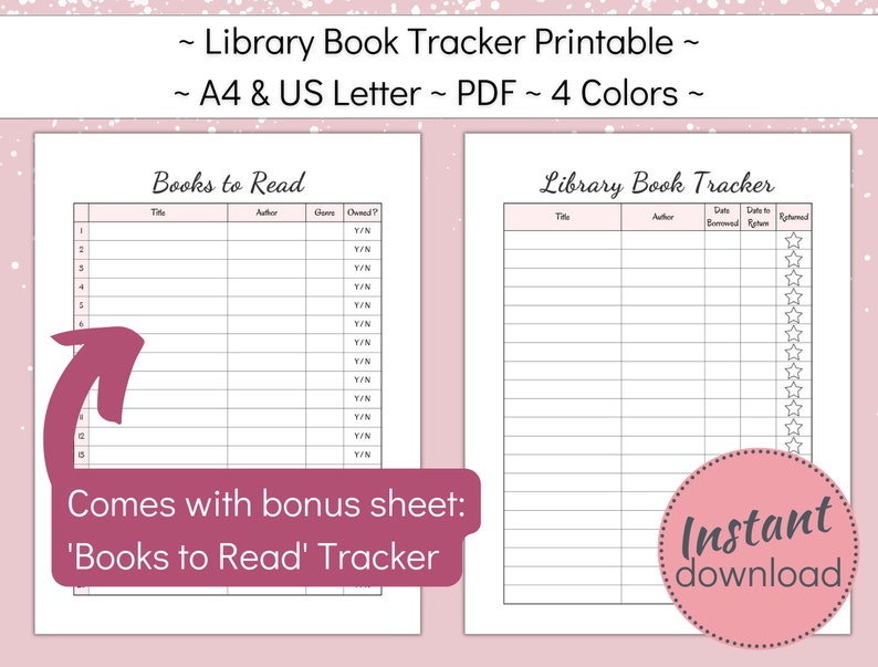 Library Book Tracker Printable, Book Borrow Lending Log, Return Due ...