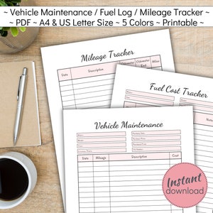 Printable Vehicle Maintenance and Expense Tracker Bundle, Car and ...