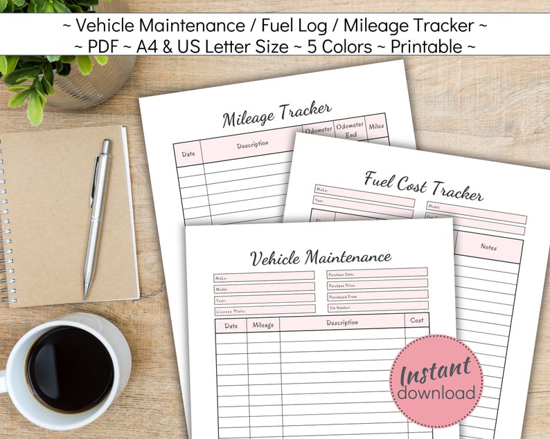 Printable Vehicle Maintenance and Expense Tracker Bundle, Car and ...