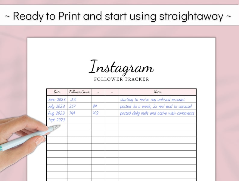 Instagram Follower Tracker Printable Social Media Subscriber - Etsy