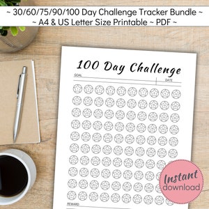 Goal Setting Printable Bundle, Challenge Progress Tracker, Habit ...