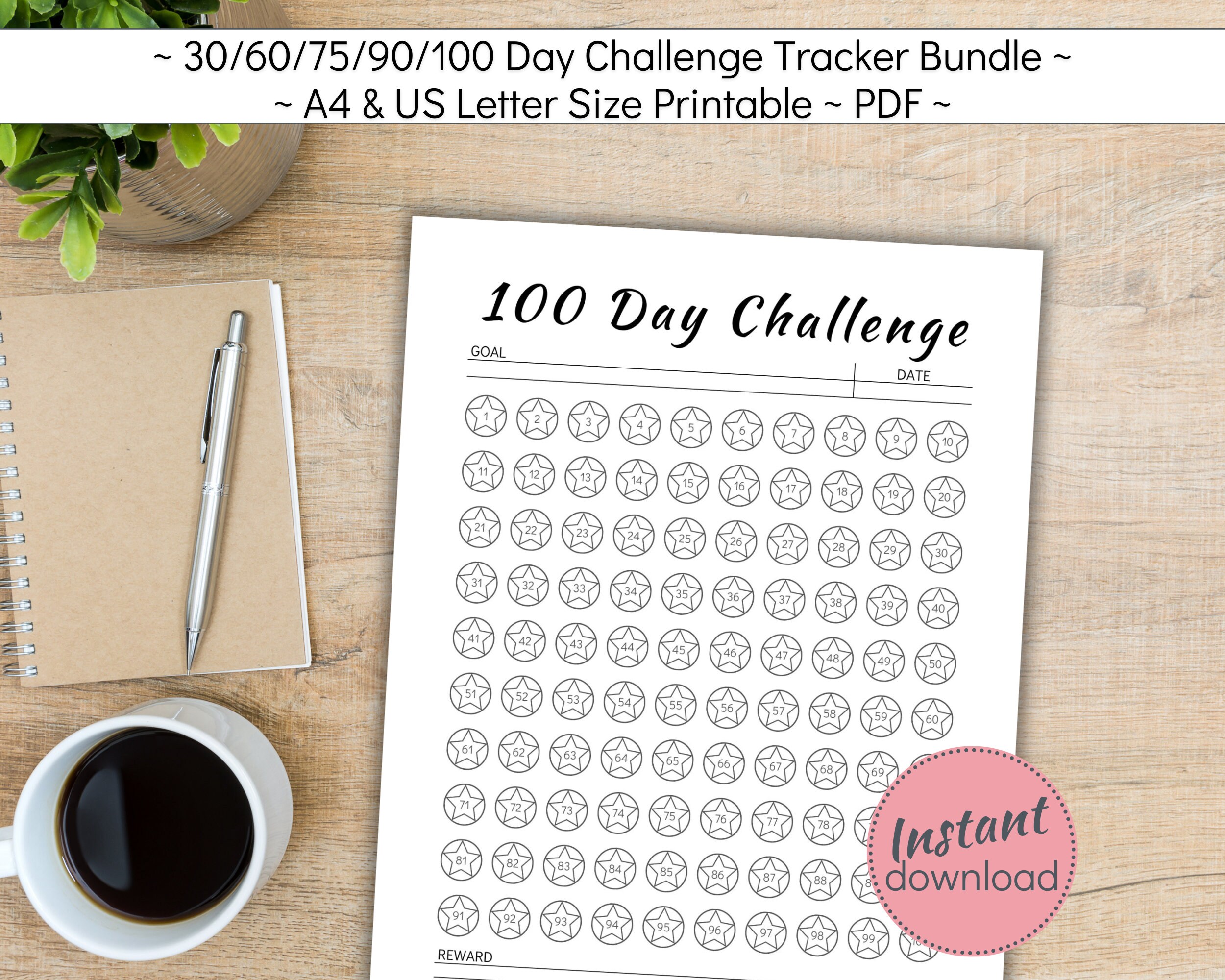 Goal Setting Printable Bundle, Challenge Progress Tracker, Habit ...