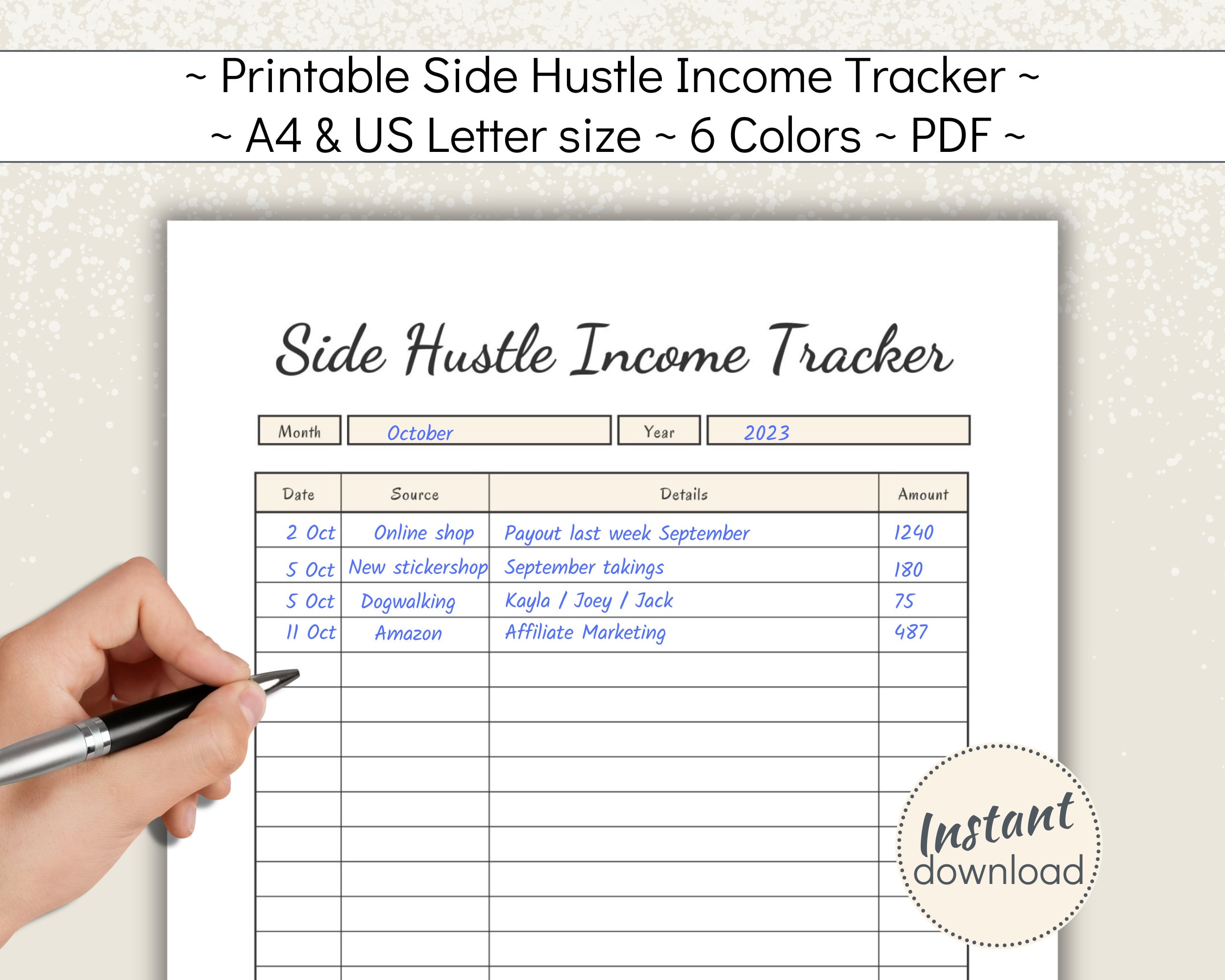 Printable Side Hustle Income Tracker Paycheck Planner Income - Etsy