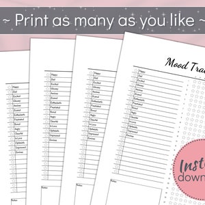 Daily Mood Tracker Printable, Emotions Record, Wellness Journal, Self ...