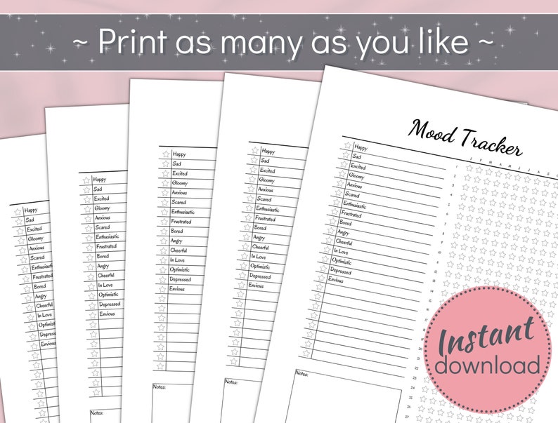 Daily Mood Tracker Printable, Emotions Record, Wellness Journal, Self ...