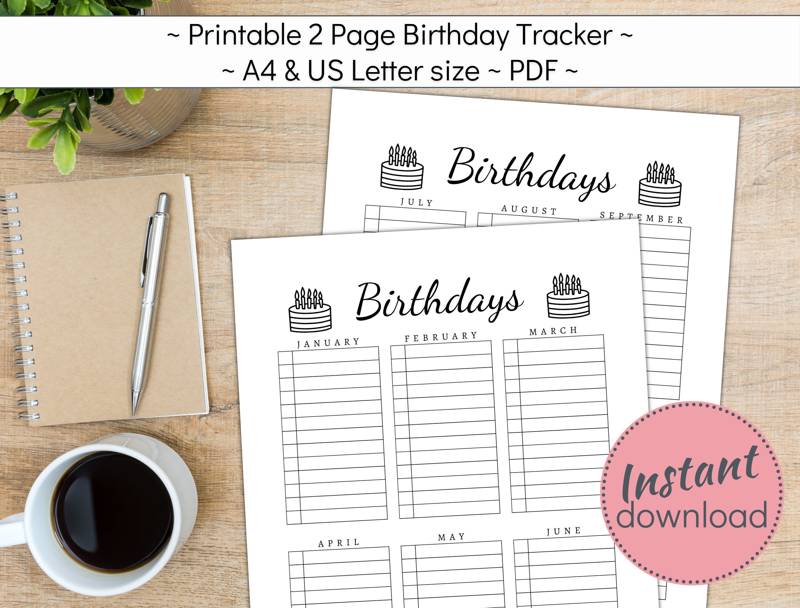 Printable 2-page Birthday Reminder, Natal Day Tracker Colorful ...