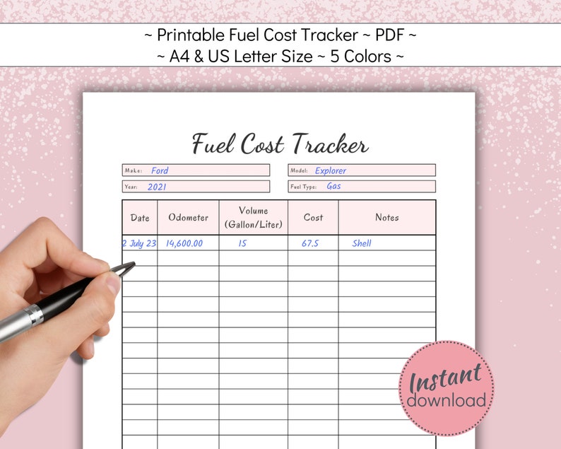 Fuel Cost Tracker Printable, Gas Price Log, Diesel Expense Logbook ...