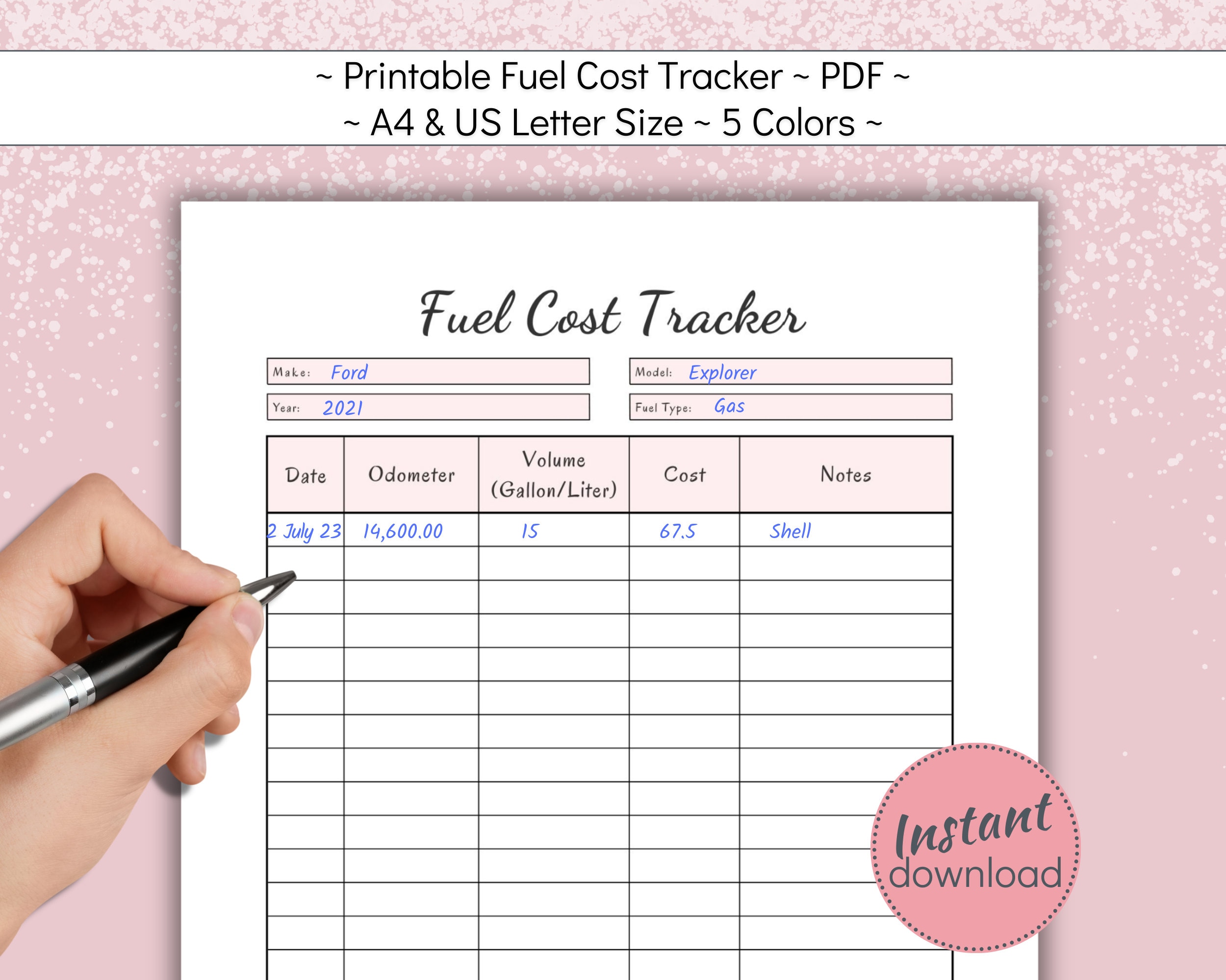 Fuel Cost Tracker Printable, Gas Price Log, Diesel Expense Logbook ...