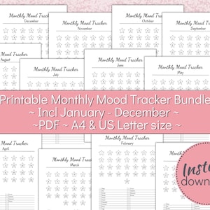 Mood Tracker Printable Bundle, Monthly Emotions Record, Wellness ...