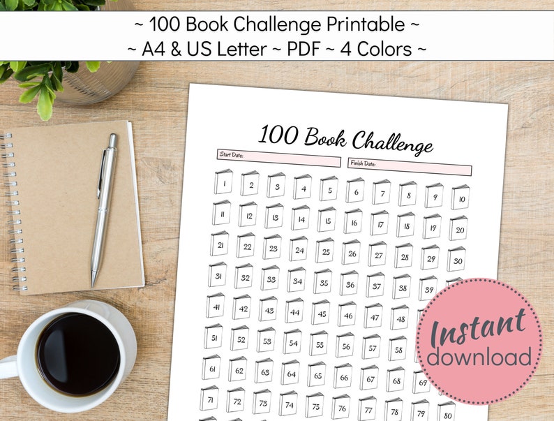 100 Book Challenge Tracker Printable Booklover Reading Goals - Etsy