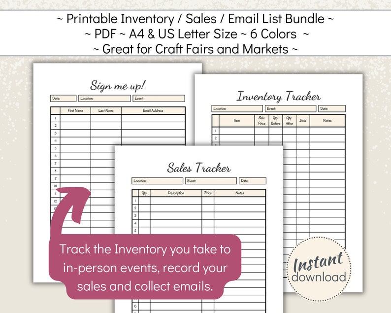 Printable Inventory and Sales Tracker + Email Sign up Form Bundle ...