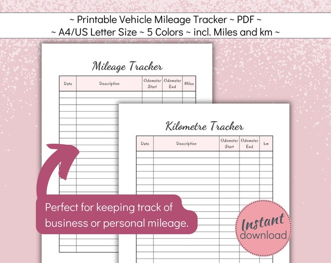 Vehicle Kilometre Log Book Printable, Km Travel Distance Logbook ...