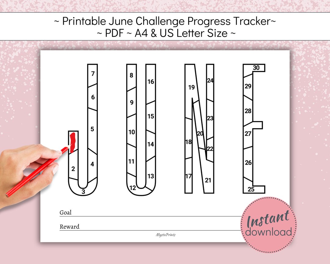 30 Day June Challenge Printable, Summer Goal Setting Coloring Page ...