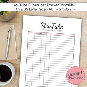 Youtube Subscriber Tracker Printable: Social Media Growth Log (A4, US ...