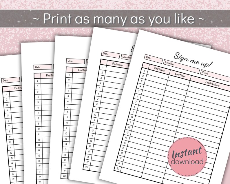 Mailing List Sign up Sheet Printable, Customer Contact Details Log ...