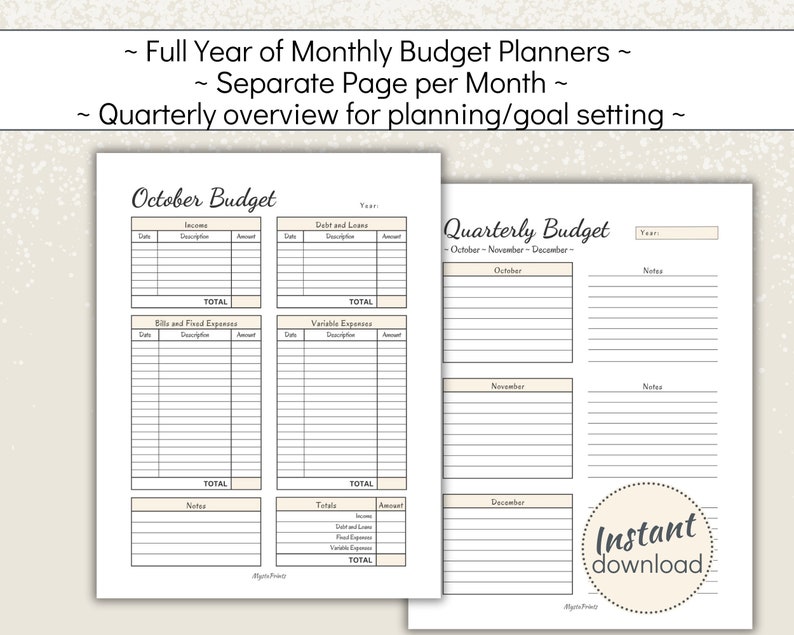 Printable Budget Planner Bundle, Monthly Income and Expense Tracker ...