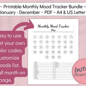 Mood Tracker Printable Bundle, Monthly Emotions Record, Wellness ...