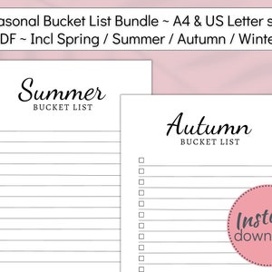 Seasonal Bucket List Printable Bundle, Summer Autumn Winter Spring ...