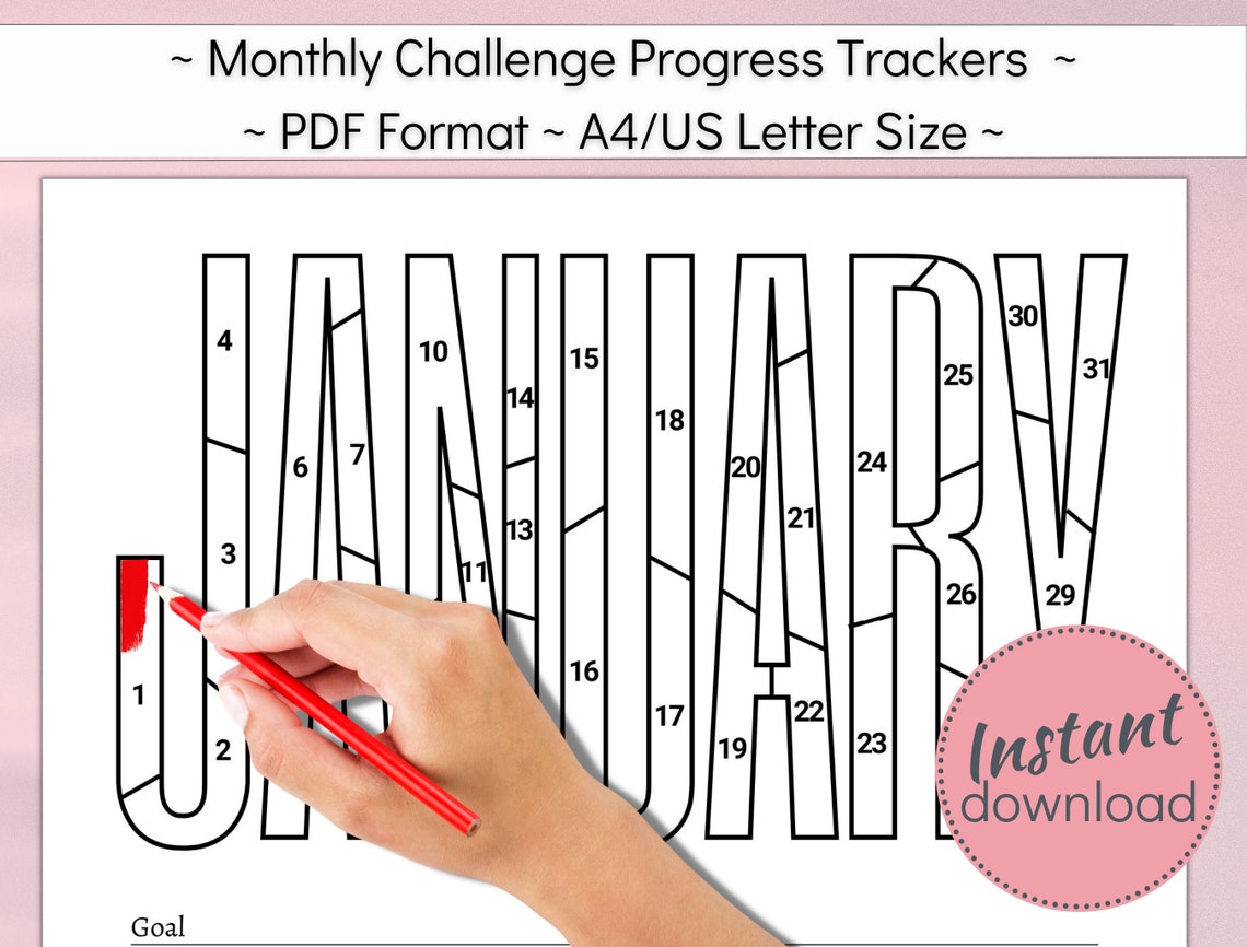 30 Day Challenge Printable Bundle, Goal Setting Coloring Pages, Full ...