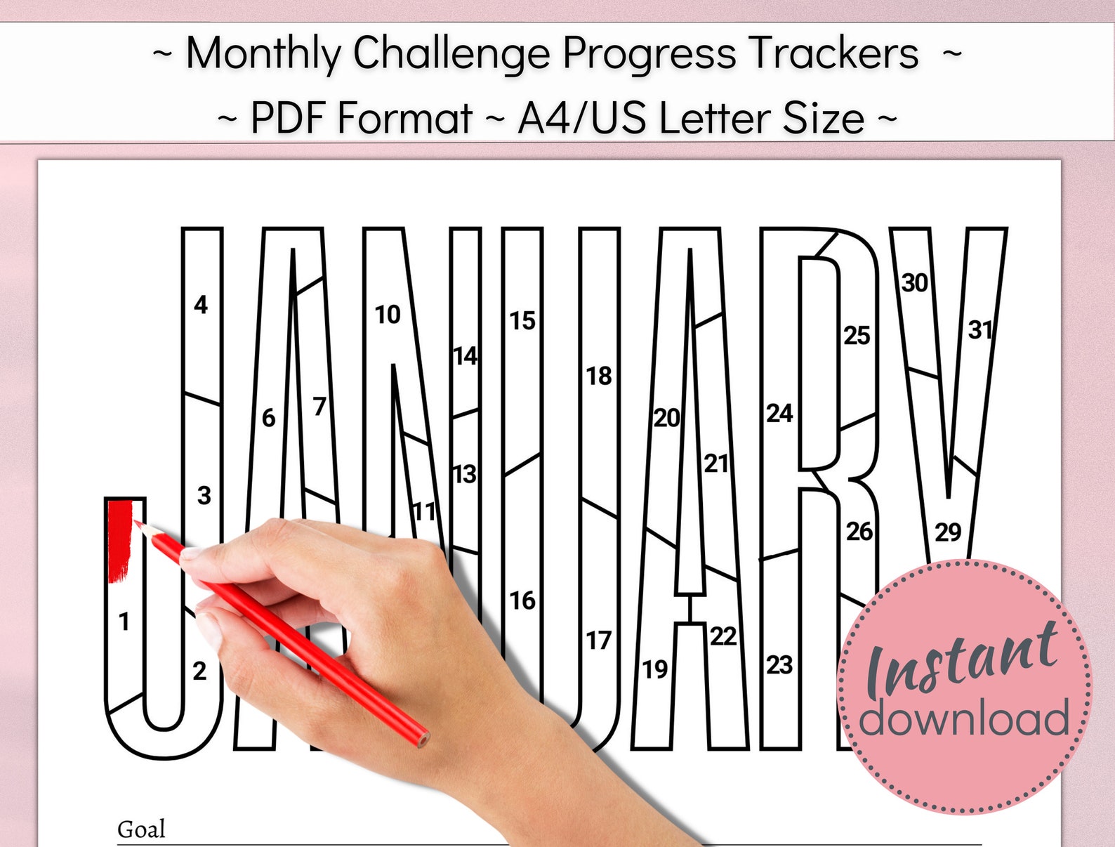 30 Day Challenge Printable Bundle, Goal Setting Coloring Pages, Full ...