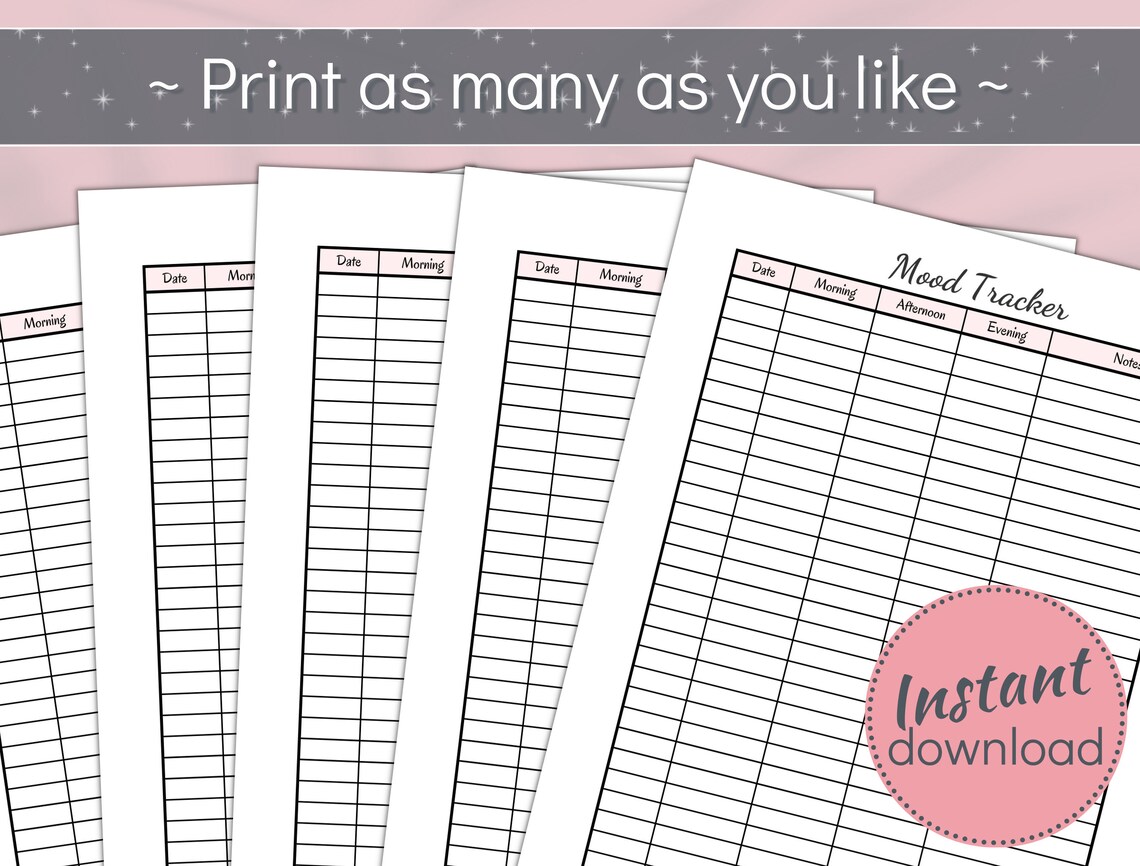 Simple Monthly Mood Tracker Printable, Daily Emotions Record, Wellness ...