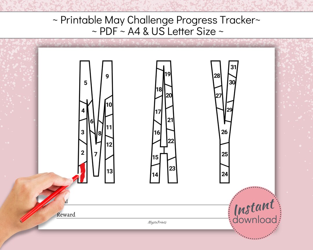30 Day May Challenge Printable, Fitness Goal Setting Progress Tracker ...