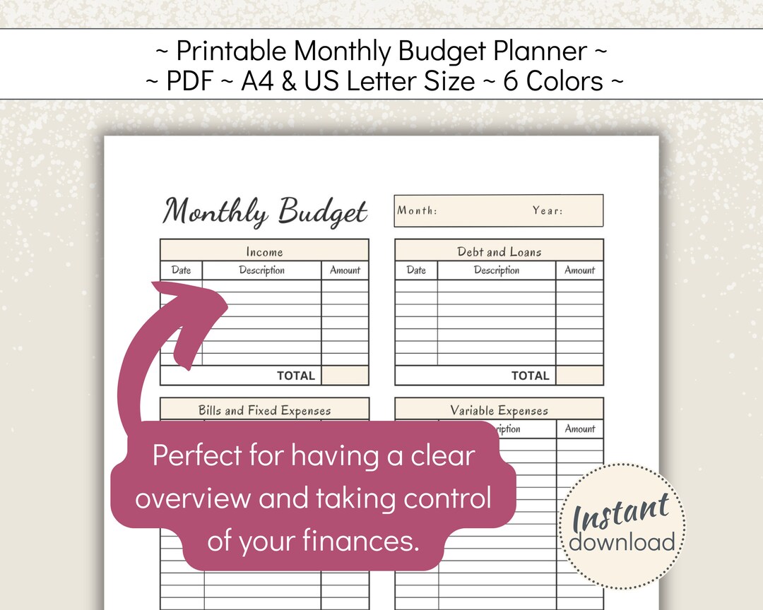 Printable Monthly Budget Planner: Income & Expense Tracker (A4, US ...